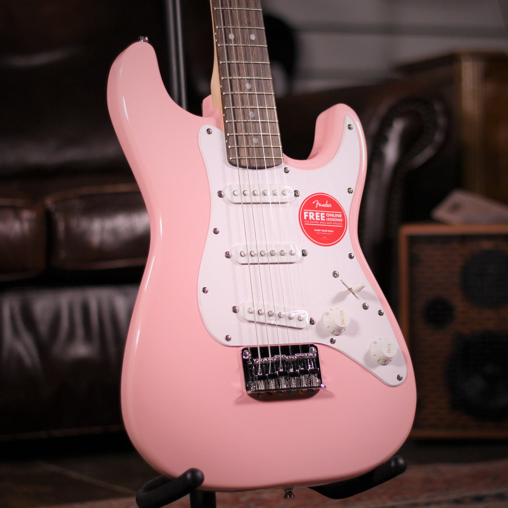 Squier Mini Strat Shell Pink – Foulds Guitars